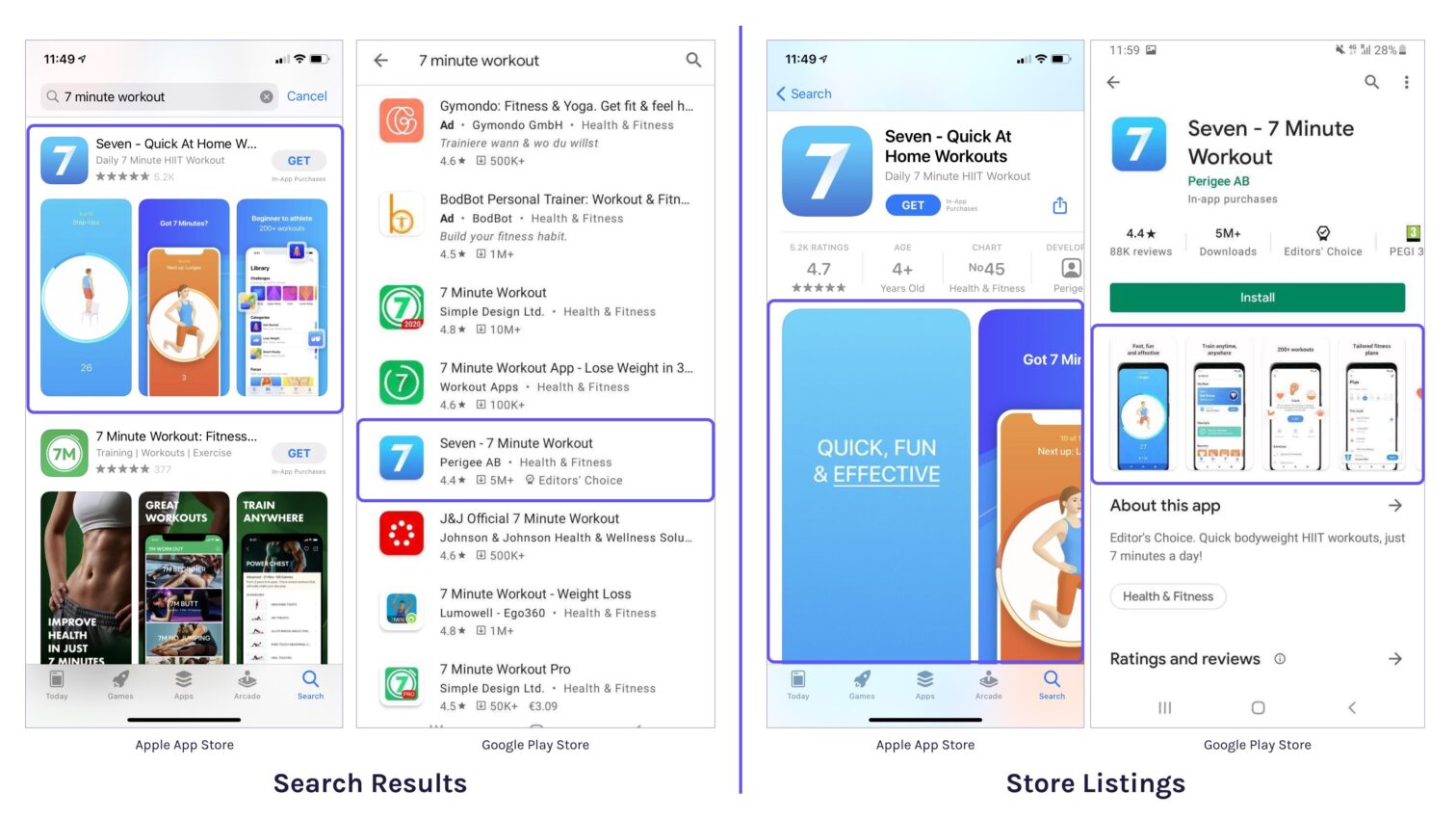 Differences for app videos on Google Play Store and Apple App Store
